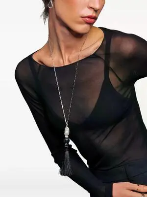 OBSIDIAN Tasseled Onyx And Pearl Necklace