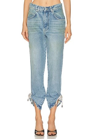 AREA Crystal Knot Wide Leg Jeans - Medium Blue