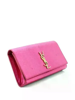 Saint Laurent Monogram Metallic Calfskin Clutch Bag - Pink