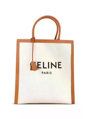 Celine Vertical Cabas Canvas Leather Tote Bag - Brown