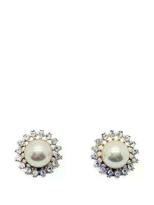 JENNIFER GIBSON JEWELLERY 1980s Pearl Crystal Clip-on Earrings - Gold