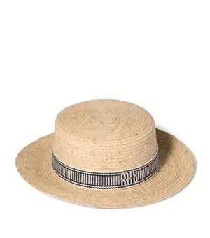 Miu Miu Raffia Logo Hat - Neutral