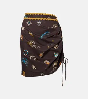ALEMAIS Printed Ruched Cotton Mini Skirt