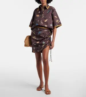 ALEMAIS Printed Ruched Cotton Mini Skirt