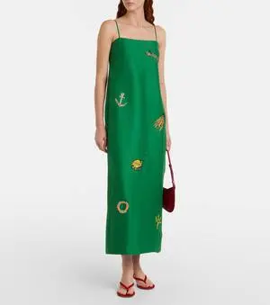 ALEMAIS Embellished Linen-blend Maxi Dress