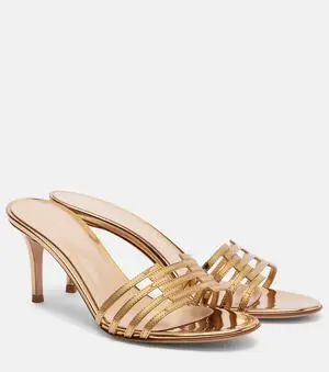 GIANVITO ROSSI Metallic Leather Mules - Gold