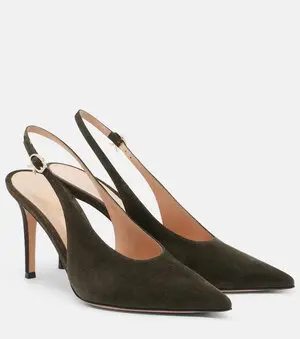 GIANVITO ROSSI Robbie Suede Slingback Pumps - Green