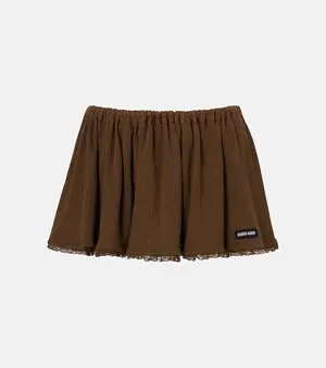Miu Miu Lace-trimmed Pointelle Cotton Miniskirt - Cocoa Brown