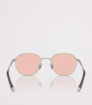 Brunello Cucinelli Titanium Octagon Frame Sunglasses - Silver