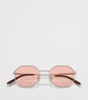 Brunello Cucinelli Titanium Octagon Frame Sunglasses - Silver