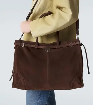 Prada Suede Tote Bag - Brown