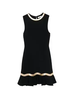 Sandro Mini Knit Dress With Metal Chain Trim And Ruffled Hem - Black