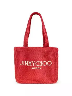 JIMMY CHOO Embroidered Woven Tote Bag - Red