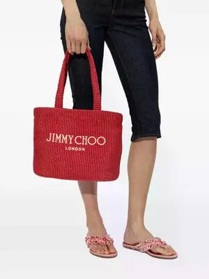 JIMMY CHOO Embroidered Woven Tote Bag - Red