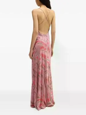MARGHERITA MACCAPANI Printed Cowl Neck Backless Maxi Dress