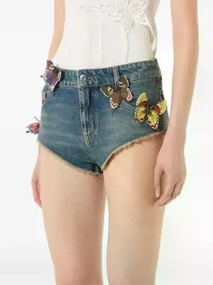 Blumarine Embellished Butterfly Denim Shorts