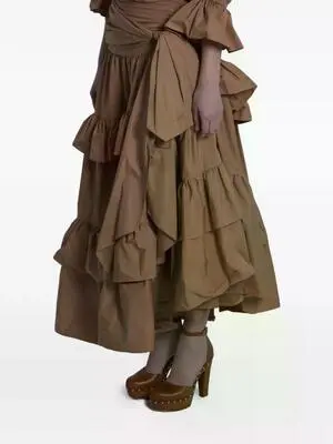 Chloé Ruffled Tiered Midi Skirt - Brown
