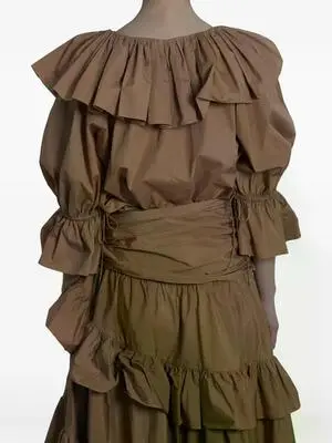 Chloé Ruffled Tiered Midi Skirt - Brown