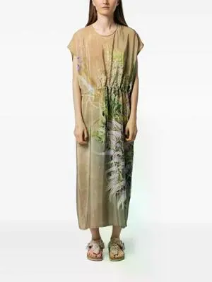 ANNTIAN Floral-print Silk Midi Dress - Neutrals