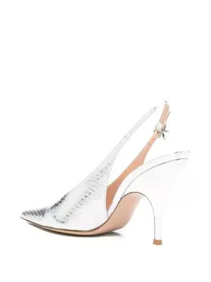 GIANVITO ROSSI Sofia Point Reptile-effect Slingback Pumps - Silver