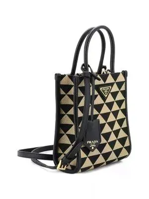 Prada Symbole Shopper Tote Jacquard Mini Crossbody Bag - Neutrals