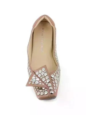 DOVE NUOTANO GLI SQUALI Embellished Leather Ballet Flats With Square Toe - Neutrals