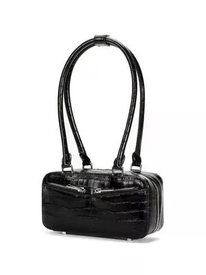 SELF-PORTRAIT Mini Crocodile-embossed Leather Bag - Black