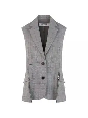 Monse Checked Zipper Tailored Vest - Grey