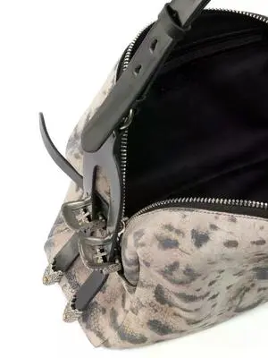 Pinko Suede Animal-print Shoulder Bag - Neutrals