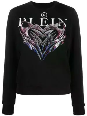 Philipp Plein Crystal Embellished Heart Logo Sweatshirt - Black