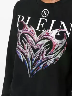 Philipp Plein Crystal Embellished Heart Logo Sweatshirt