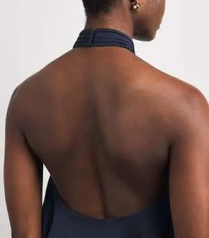 Claudie Pierlot Halterneck Satin Blouse With Open Back - Blue