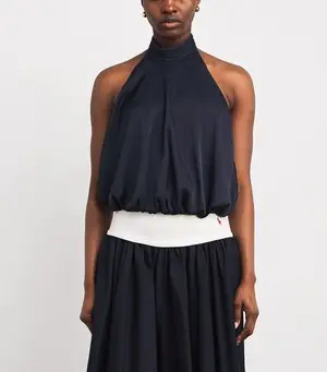 Claudie Pierlot Halterneck Satin Blouse With Open Back - Blue