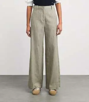 Maje Linen-cotton Blend Tailored Trousers With Pinstripes