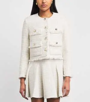 Maje Textured Cropped Jacket With Frayed Edges