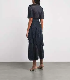 Maje Metallic Pleated Midi Dress