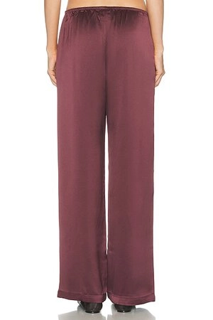 LESET Wide Leg Satin Pants - Malbec