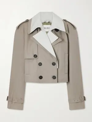 Attico Double-breasted Cropped Trench Coat - Gray