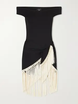 TALLER MARMO Mini Romy Fringed Off-the-shoulder Swimsuit - Black