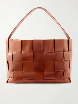 ST. AGNI Woven Leather Tote - Brown