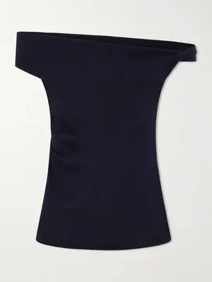 Arch4 Off-the-shoulder Silk And Cashmere-blend Top - Blue