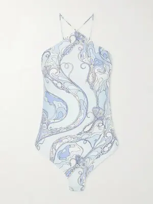 Emilio Pucci Printed Halterneck Swimsuit - Blue