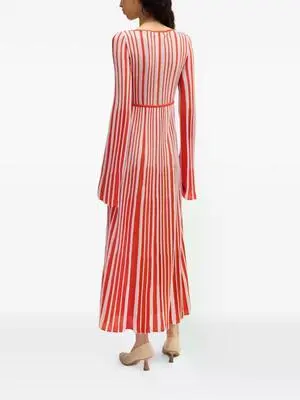 MARGHERITA MACCAPANI Orange Striped Pleated Flared Dress