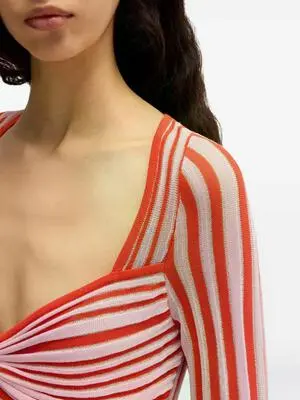 MARGHERITA MACCAPANI Orange Striped Pleated Flared Dress