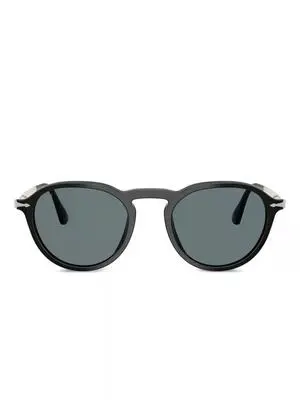 Persol Round Frame Sunglasses With Silver Tone Detailing - Black