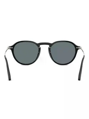 Persol Round Frame Sunglasses With Silver Tone Detailing - Black