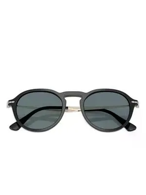 Persol Round Frame Sunglasses With Silver Tone Detailing - Black