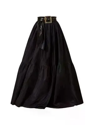 GIADA CURTI Tiered Belted Maxi Skirt - Black