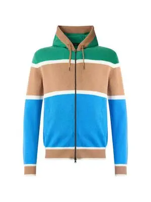 Herno Zip-up Striped Knitted Hoodie - Blue