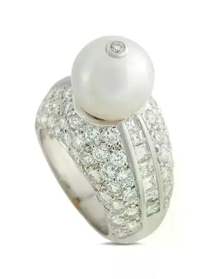 LB EXCLUSIVE 18k White Gold Diamond And Pearl Ring - Silver